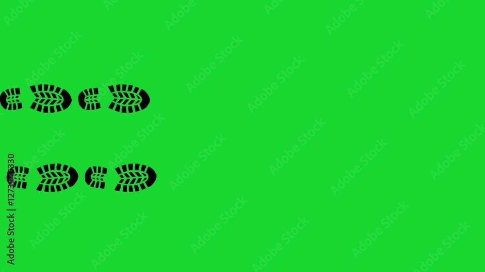 Animation human black boot shoe footsteps sign footprint on a green ...