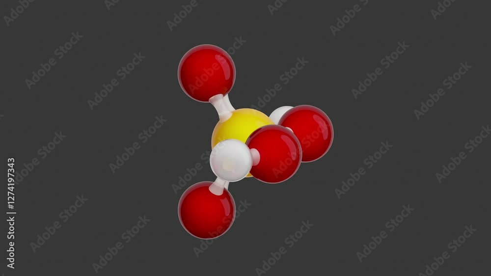 Sulfuric Acid molecular structure: 3D model of molecule. Chemical ...