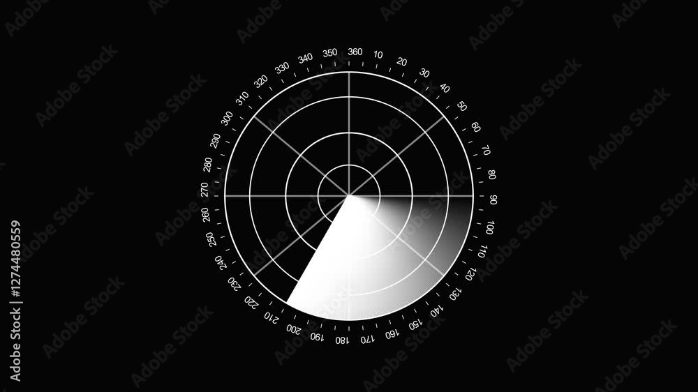 Radar screen animation on black background. Radar point to detect enemy ...