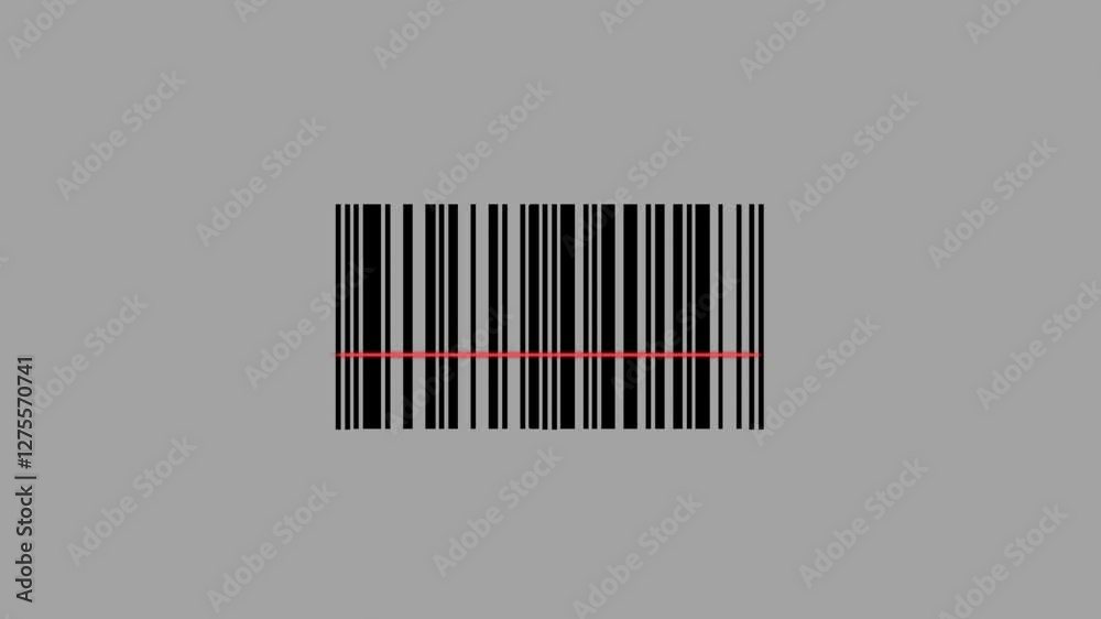 barcode being scanned with a laser beam barcode scanner, a barcode on a ...