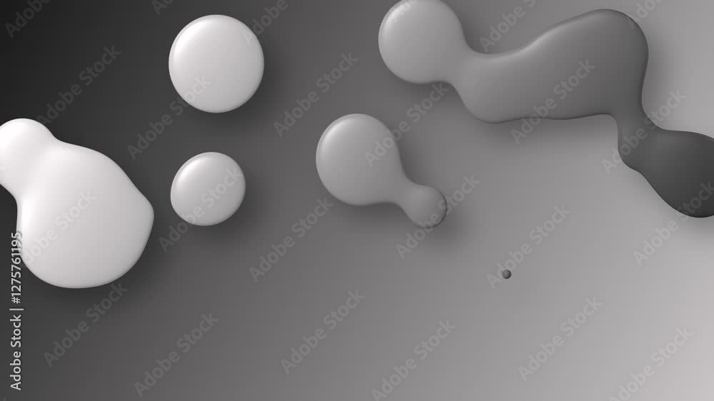 Stylish abstract liquid background with fluid morphing glossy blob shapes and a smooth grayscale ...