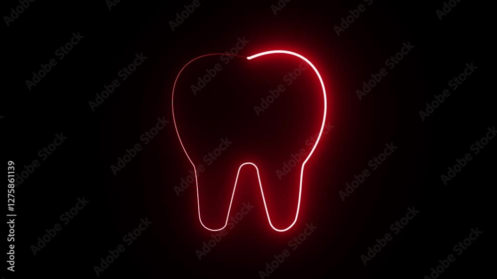 Neon tooth icon animation. Glowing neon tooth sign symbol., Teeth sign ...