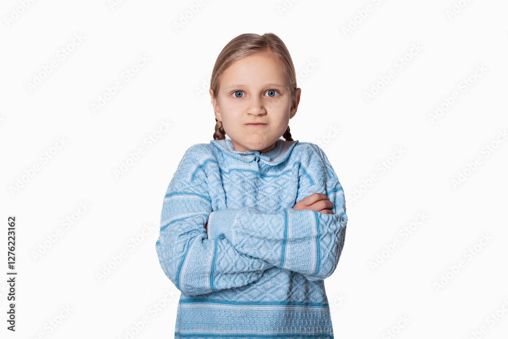 Poster Angry Aggressive Child Girl on White Background – Wall Art ...