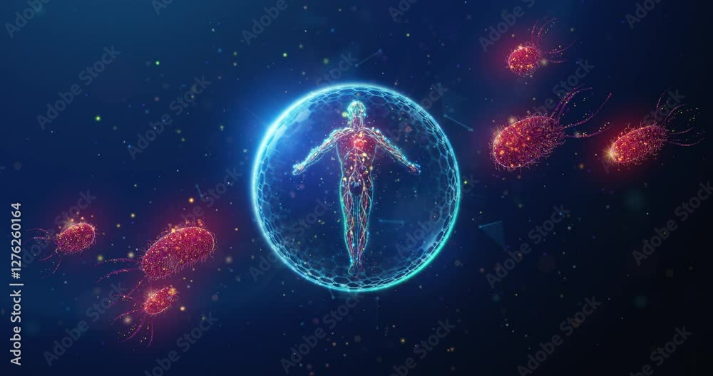 Animated Shield Barrier Protect Human Body Made of Neon Glowing ...