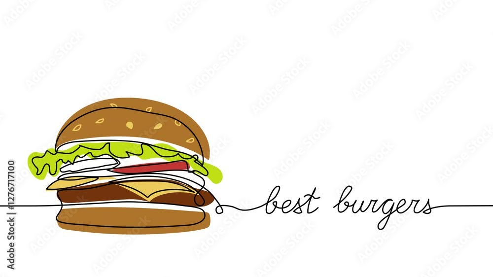Burger single line animated illustration. One continuous self drawing ...