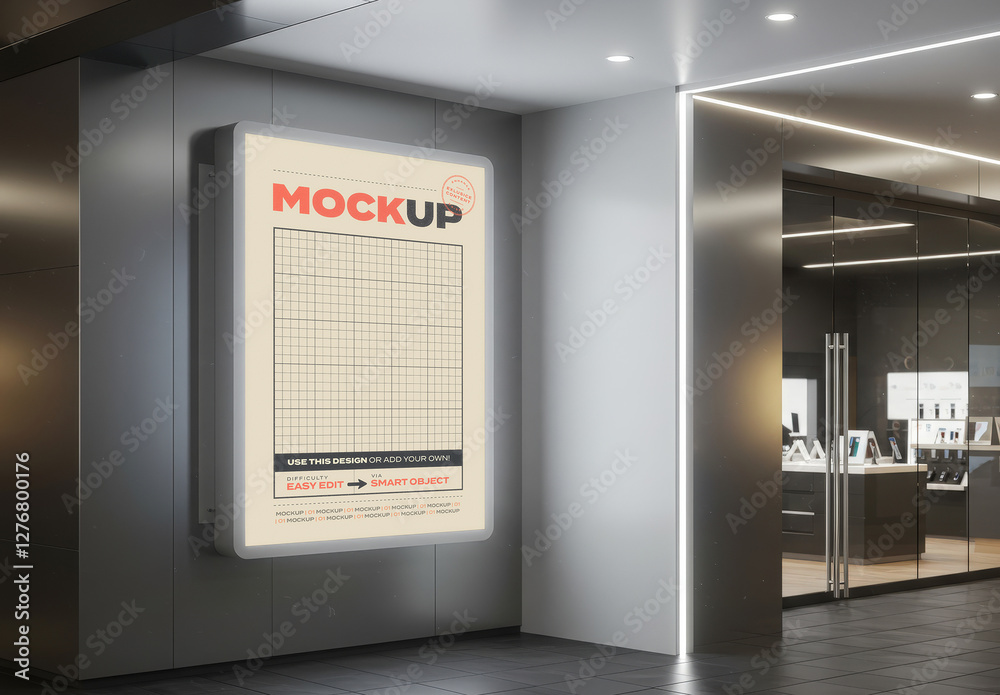 Vertical Backlight Billboard Sign Inside Shopping Mockup Stock Template ...