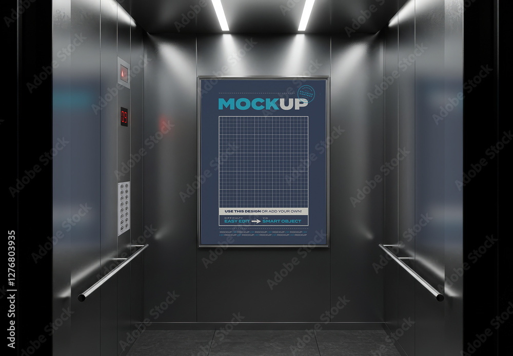 Vertical Poster Inside Metallic Elevator Mockup Stock Template | Adobe ...