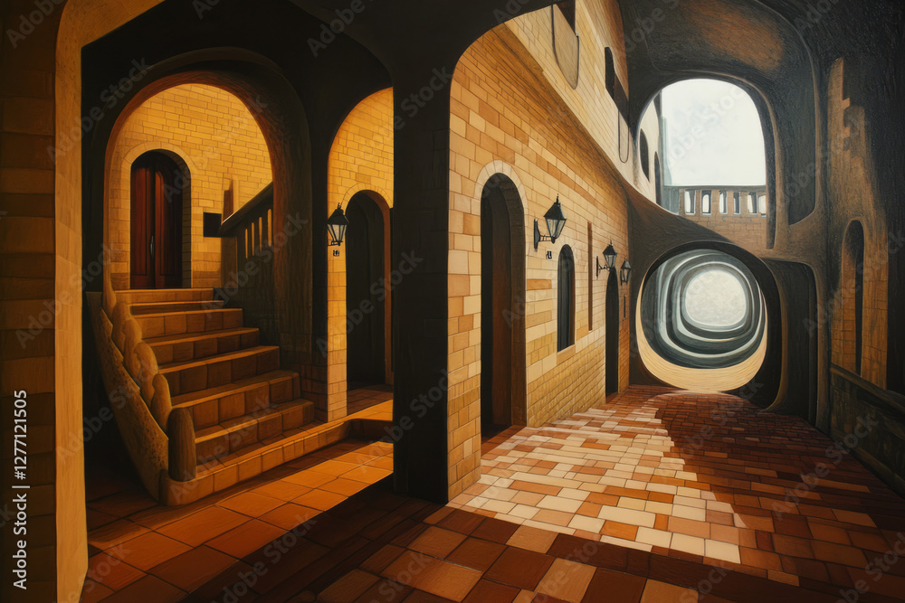 Photo & Art Print A surrealist perspective illusion with never-ending ...