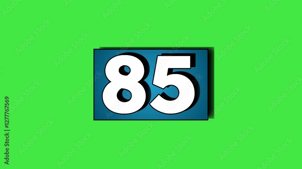 Number 85 symbol sign animation motion graphics cartoon in blue box ...