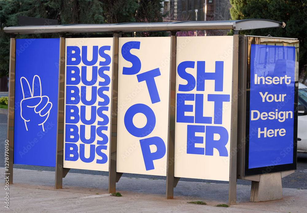 Urban Bus Stop Shelter With Four Blank Panels and one urban panel ready ...