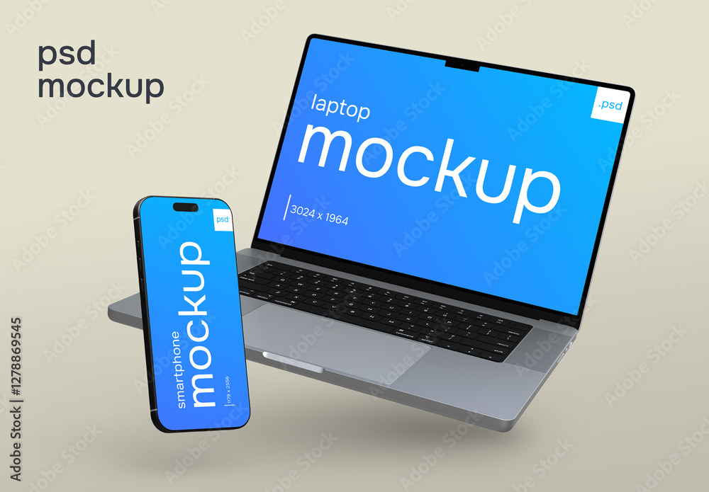 Isolated laptop and smartphone mockup set Stock Template | Adobe Stock