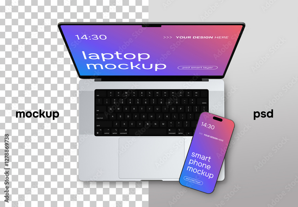Isolated laptop and smartphone mockup set Stock Template | Adobe Stock