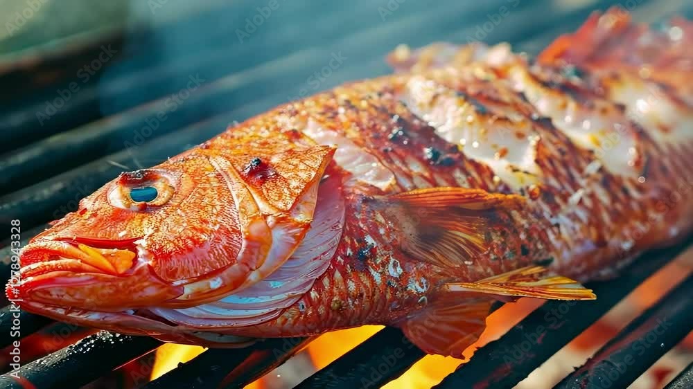 close up of grilled fish food Stock Video | Adobe Stock