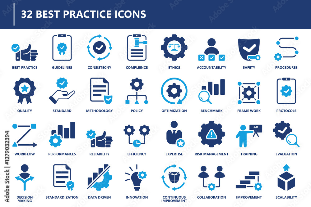 Poster Best practice icon collection featuring quality assurance ...