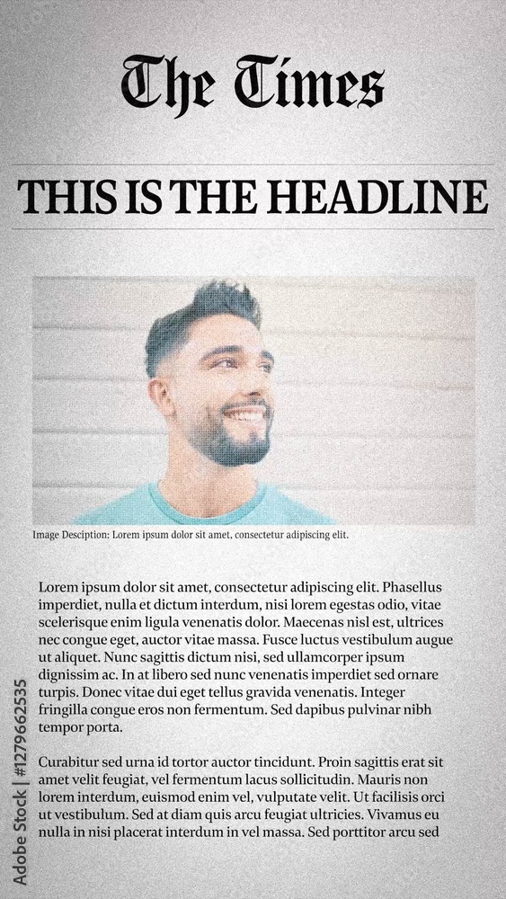 Vertical Newspaper Headline with Text and Media Stock Template | Adobe ...
