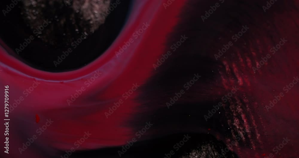 Pigment spread. Fantasy fluid. Red black paint stream marble texture ...