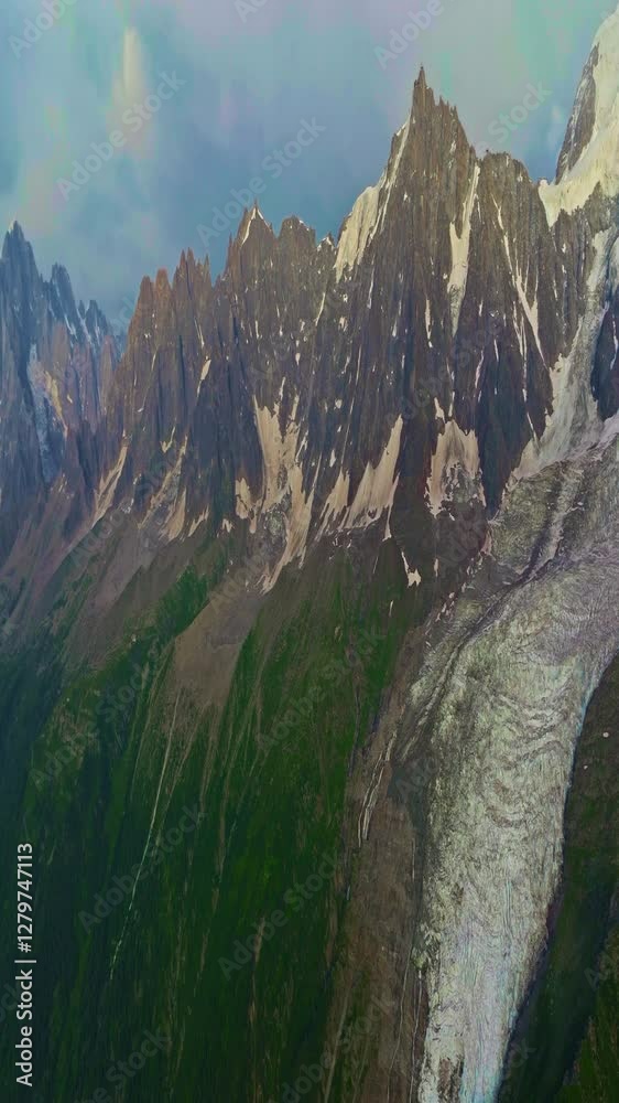 Drone view of Chamonix. Chamonix-Mont-Blanc is a resort town in France ...