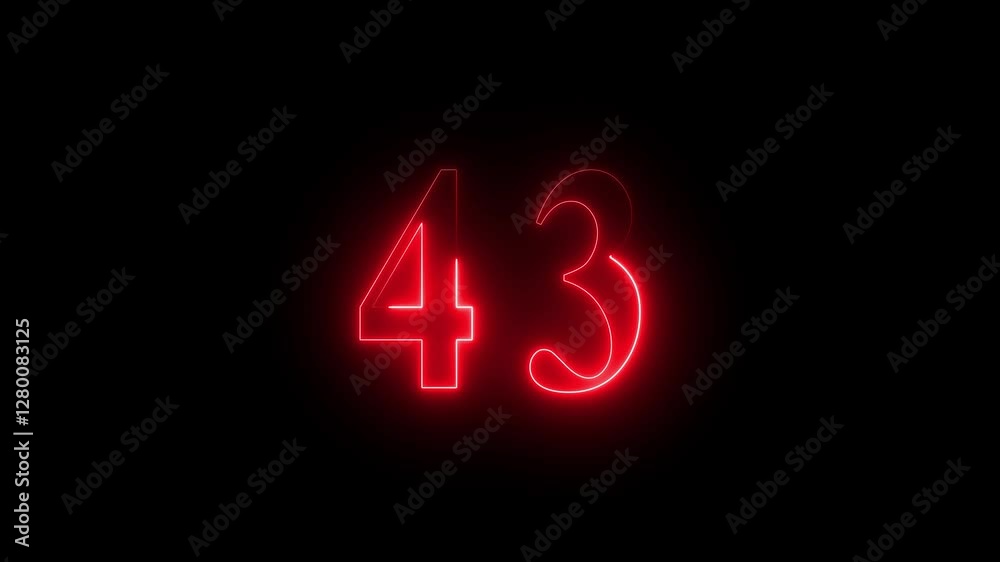 Neon number 43 on black background 4K animation. Neon dial number 43 ...