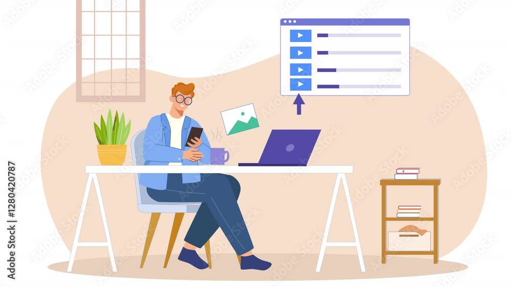 Vector character scene animation illustrating the process of uploading ...