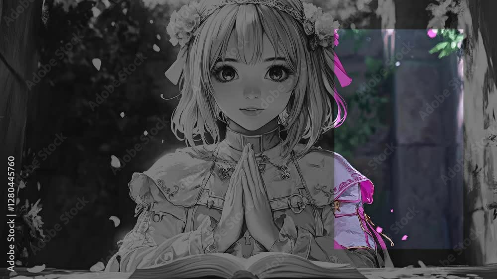 Priest in anime style shares wisdom of compassion in a serene garden ...