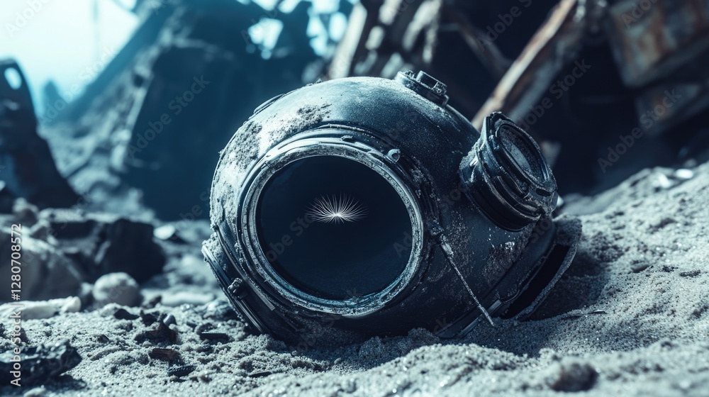 Photo & Art Print A vintage diving helmet buried in sandy beach scene ...
