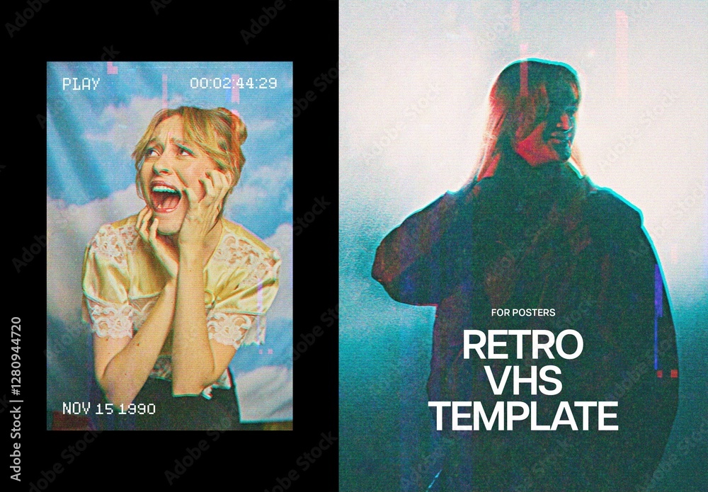 Retro VHS Poster Photo Effect Mockup Stock Template | Adobe Stock