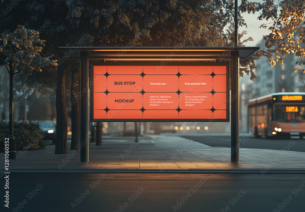 Bus Stop Mockup with Realistic Urban Advertising Display, High-Quality ...