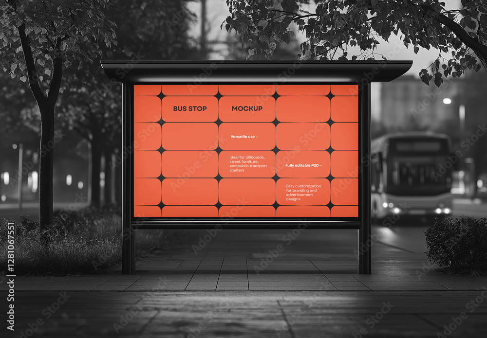 Bus Stop Mockup with Realistic Urban Advertising Display, High-Quality ...