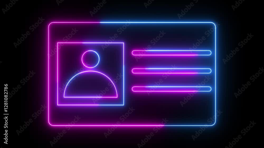 neon pink blue color ID card icon animation man information card ...