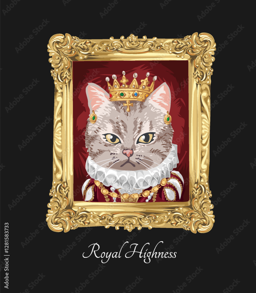 Poster royal highness slogan with medieval royal king cat in vintage ...