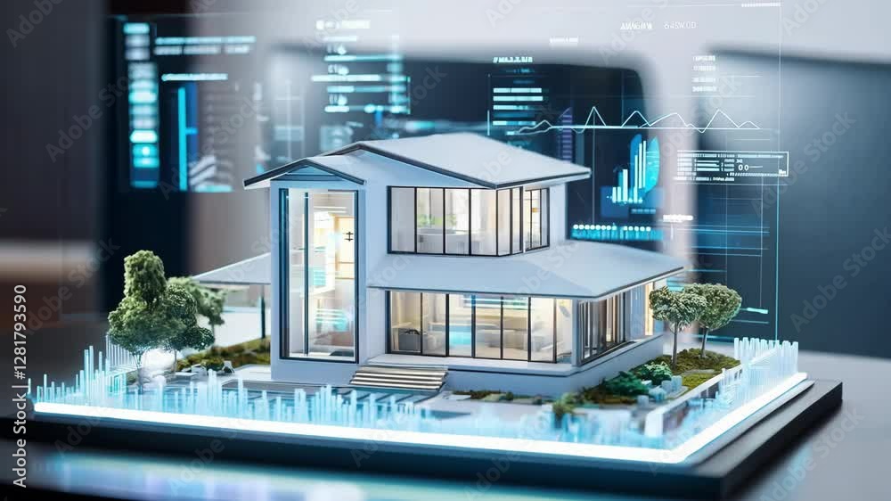 A modern house model brought to life with interactive elements and data ...