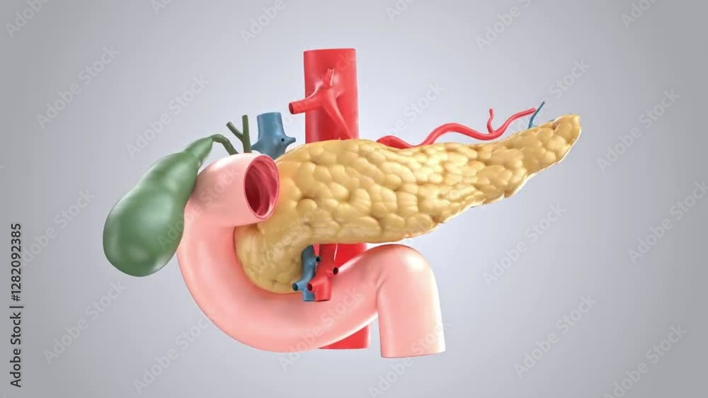 Detailed 3D Animation of Human Pancreas with Gallbladder, Duodenum, and ...