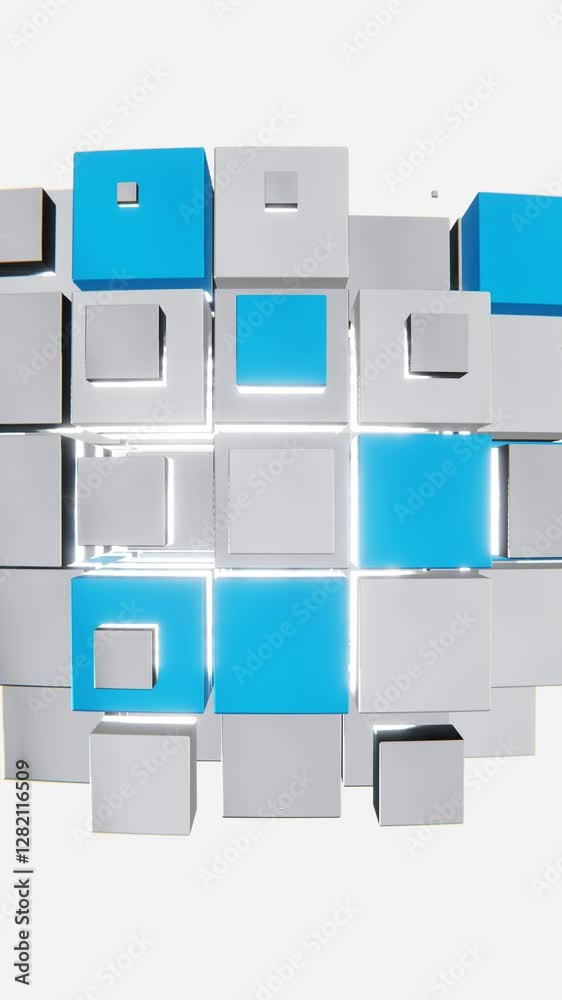 Abstract 3D vertical cubes blocks mosaic tile modern shape light white ...