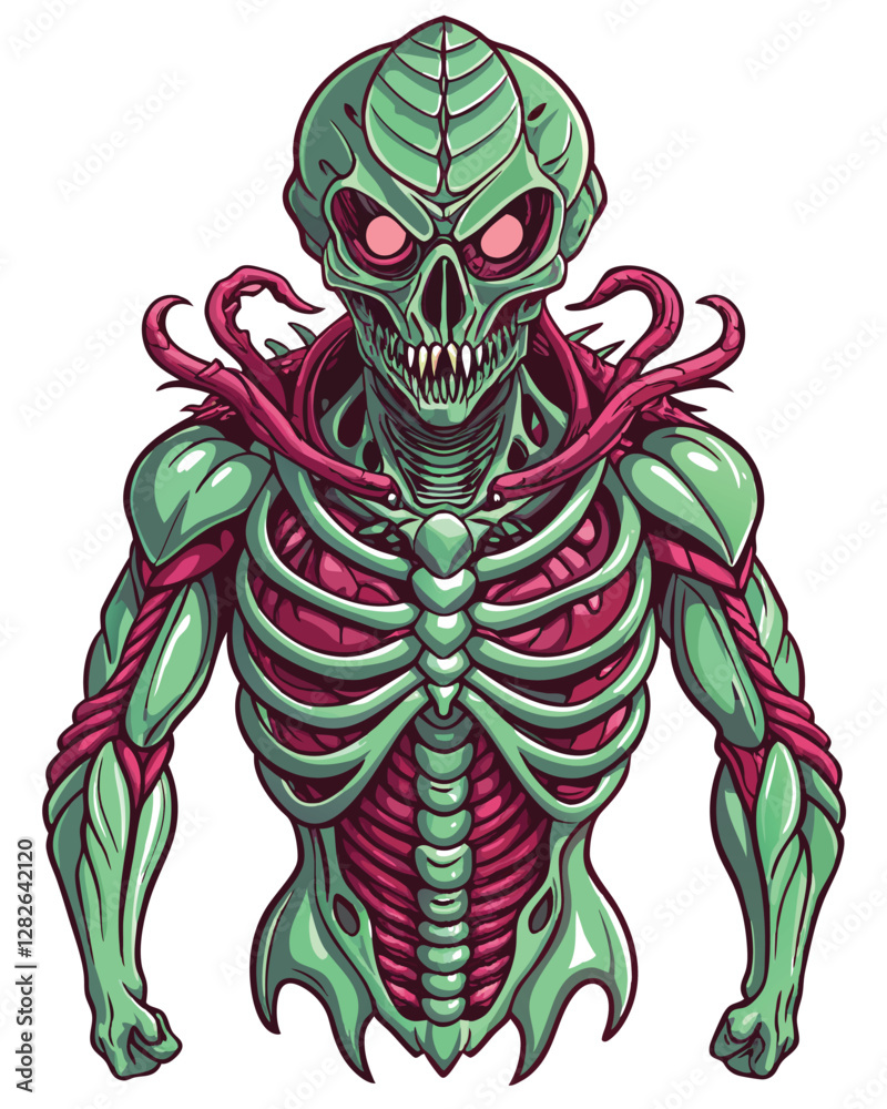 Poster A grotesque alien creature, its ribcage ripped open, revealing a ...