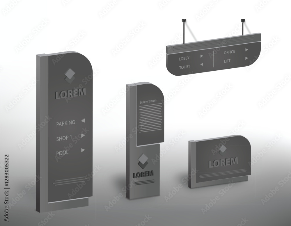 Poster Wayfinding system 3D signage mockup set, Direction signs ...