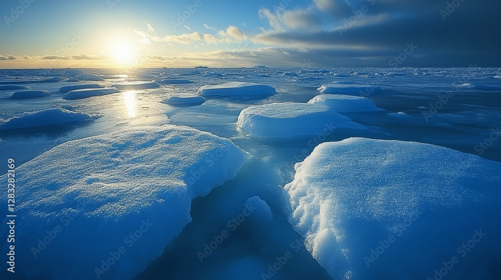 Poster Melting polar ice floes creating patterns of blue and white ...