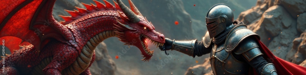 Photo & Art Print Dragon's claw swiping at a armored knight, sword ...