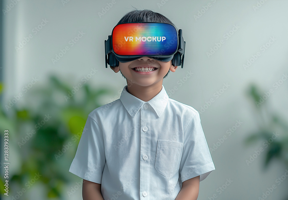 VR Headset Mockup on Smiling Child – Realistic Front View Scene for ...