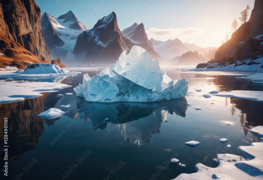 Fotografie, Obraz Waterbody with a massive floating chunk of ice ...