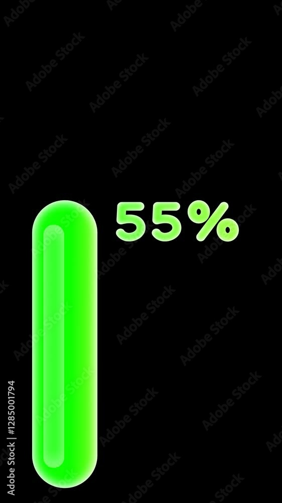 Green loading bar icon with animation from 0 to 100%, loading and ...