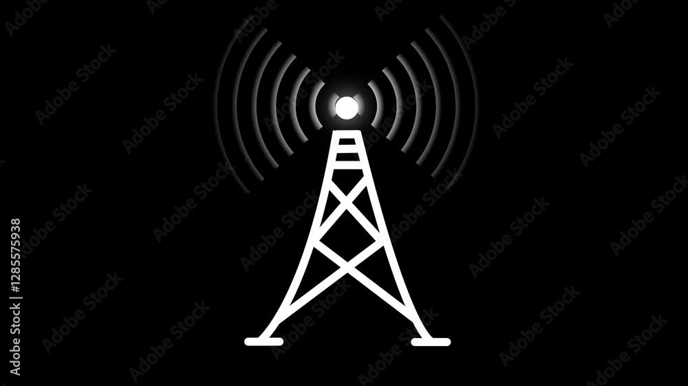 Cell networking tower icon with radio waves, tower connecting network ...