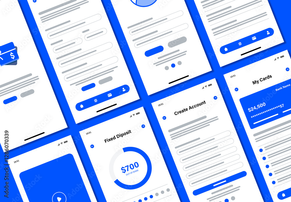 Minimalist Banking Mobile App Wireframe UI UX Template Stock テンプレート ...