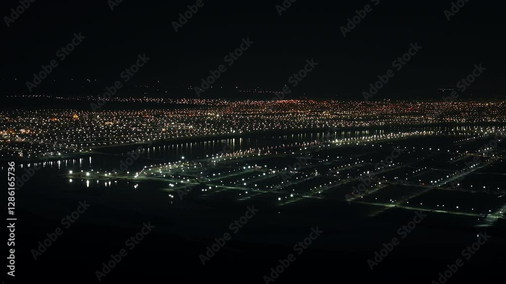 Vidéo Stock Night aerial view of Prayagraj, India during Maha Kumbh ...