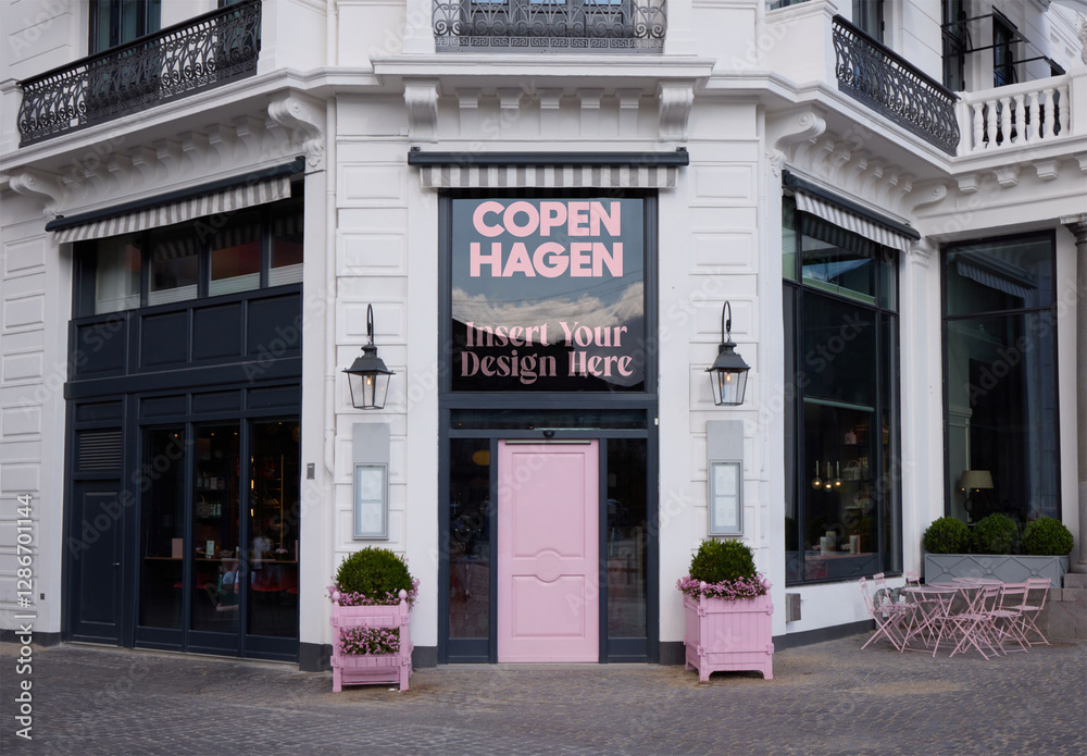 Copenhagen Storefront with glass texture and reflection ready for ...
