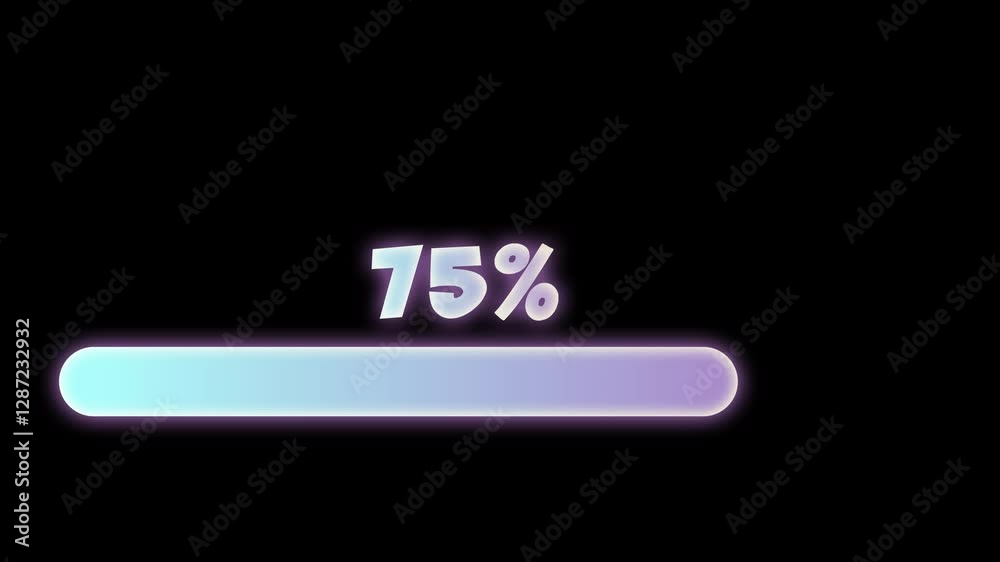 Blue loading bar icon with animation from 0 to 100%, loading and ...