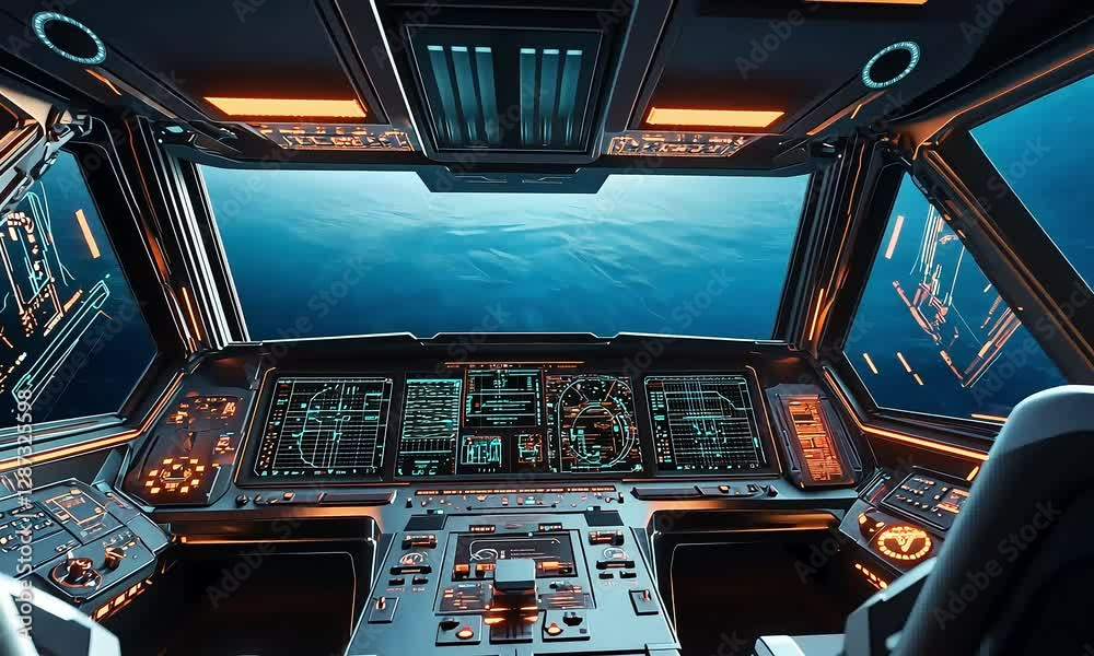 Futuristic Spaceship Cockpit: High-Tech Control Panels for Interstellar ...