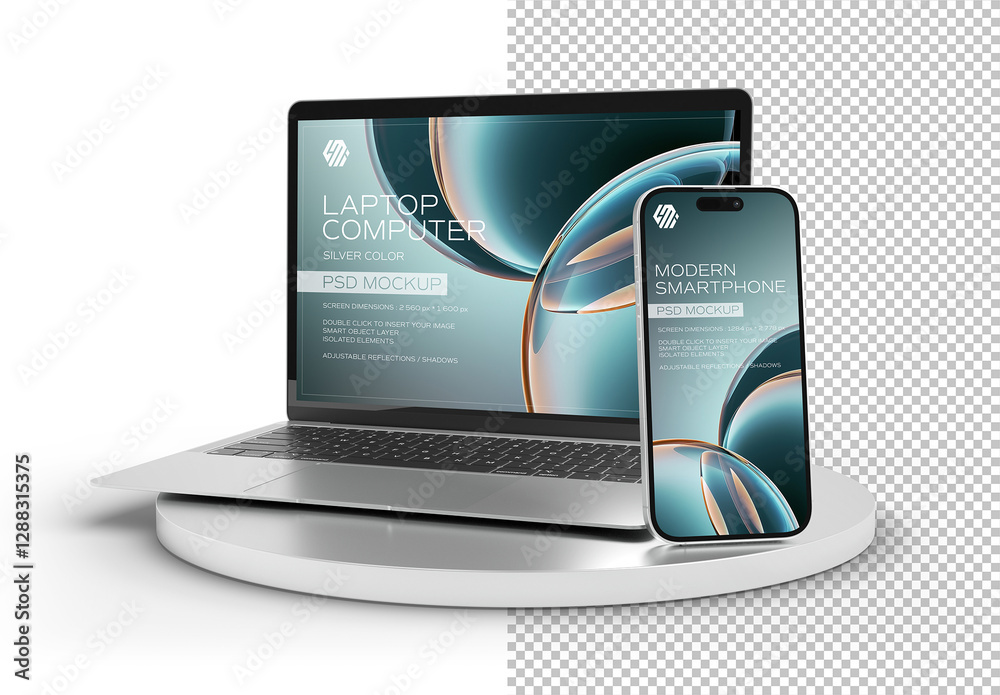 Mobile Phone and Laptop Mockup Isolated On Display Stock Template ...