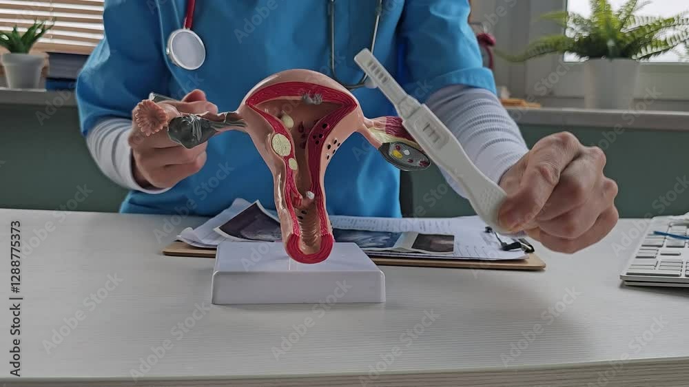 Gynecologist uses urine analysis, uterus and positive pregnancy test ...