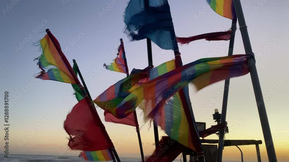 Weathered maritime fishing signal flags in vibrant rainbow colors ...