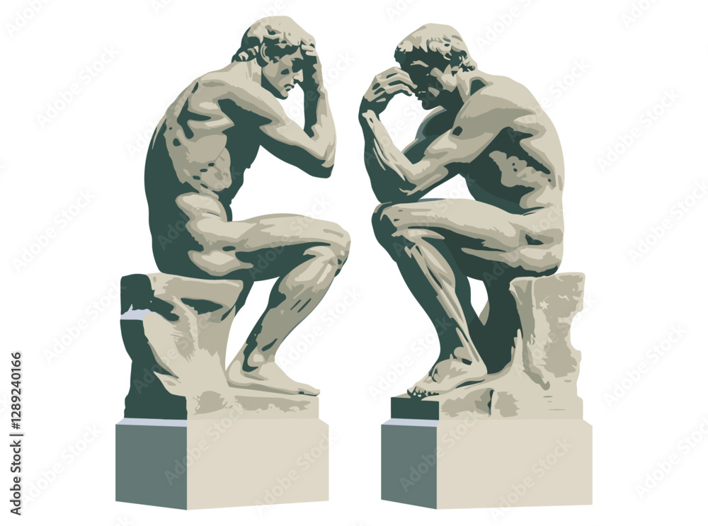 Poster Rodin’s Thinker statue, vector sculpture, isolated on ...